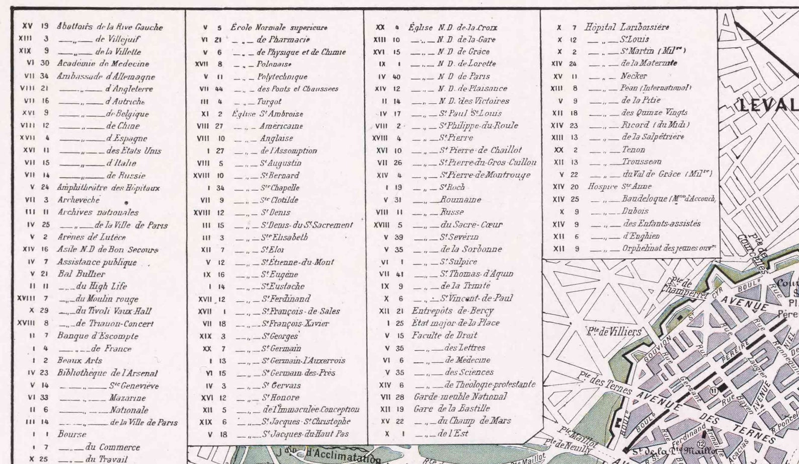 Old Map of Paris 1900 France -- Larousse Atlas -- Detailed Index ...