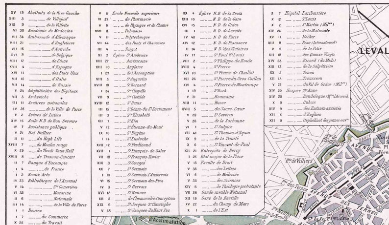 Old Map of Paris 1900 France -- Larousse Atlas -- Detailed Index ...