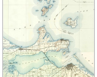 Topographic Map Lake Erie - Etsy