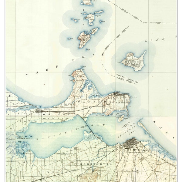 Topographic Map Lake Erie - Etsy