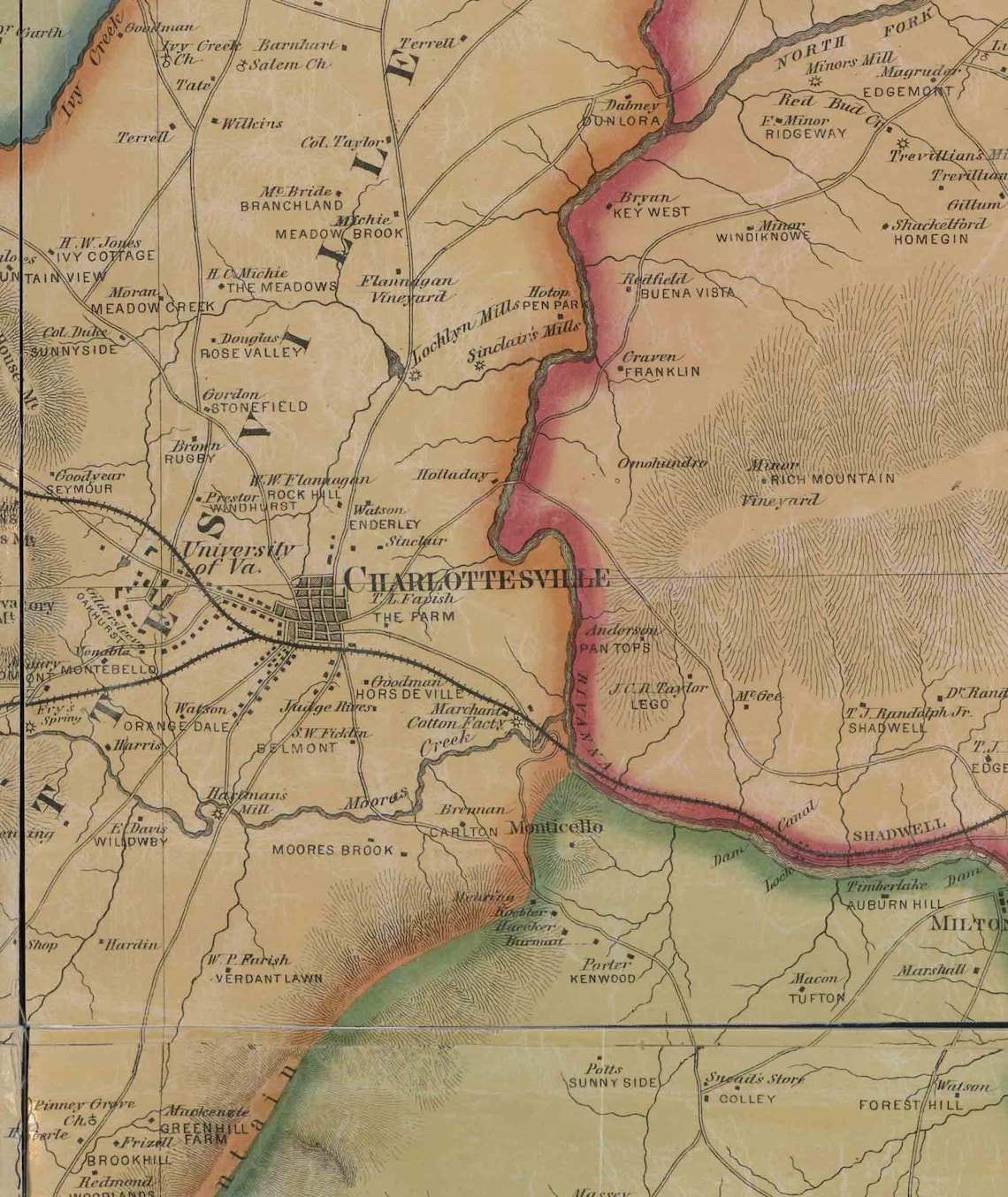 Albemarle County Virginia 1875 Old Wall Map With Homeowner - Etsy