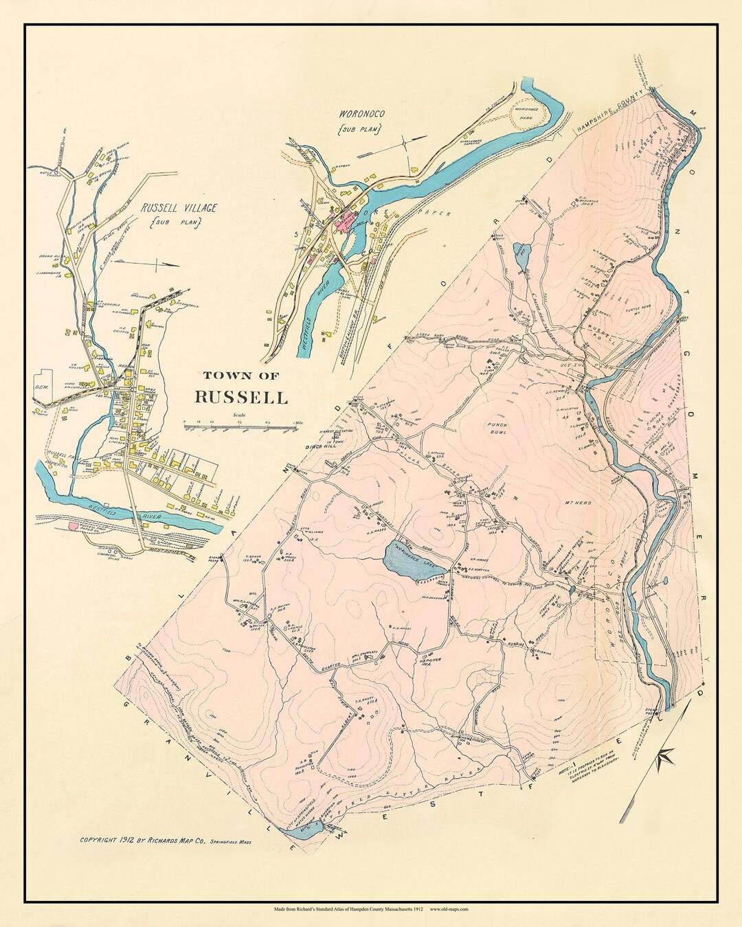 Russell 1912 - Old Town Map Custom Reprint - Hampden County ...