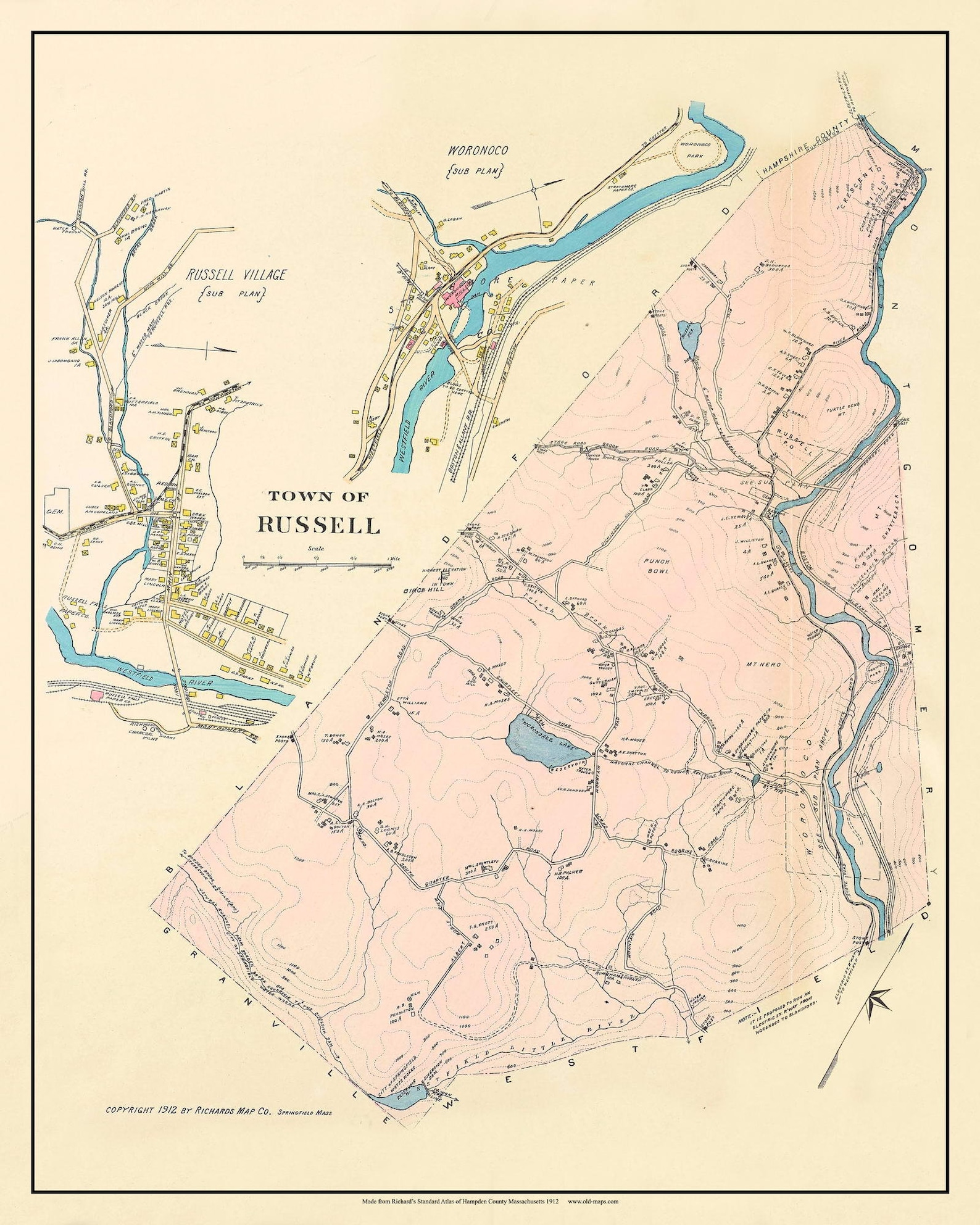 Russell 1912 Old Town Map Custom Reprint Hampden County | Etsy