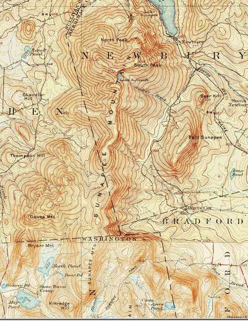 Lake Sunapee Big Area Ca 1930 USGS Old Topographical Map - Etsy