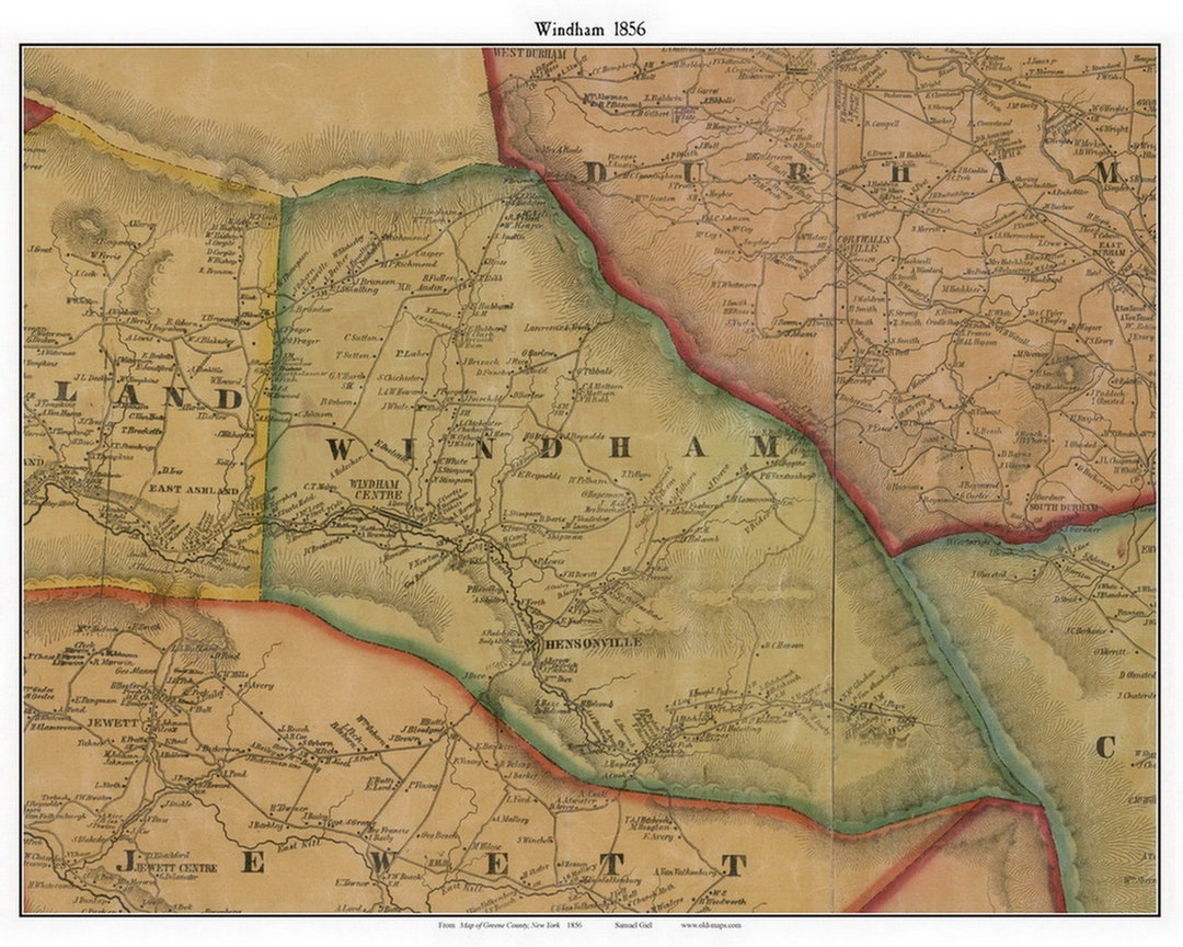 Windham 1856 Old Town Map With Homeowner Names New York Hensonville ...