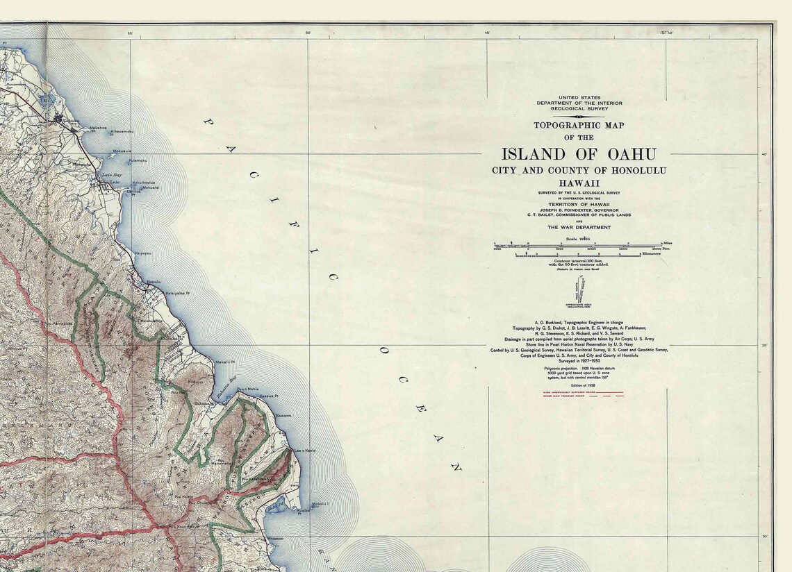 Old Map of Oahu 1938 - USGS Special Map- Hawaiian Islands - Etsy