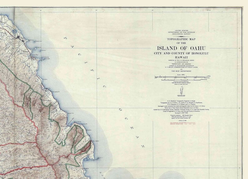 Old Map of Oahu 1938 USGS Special Map Hawaiian Islands | Etsy