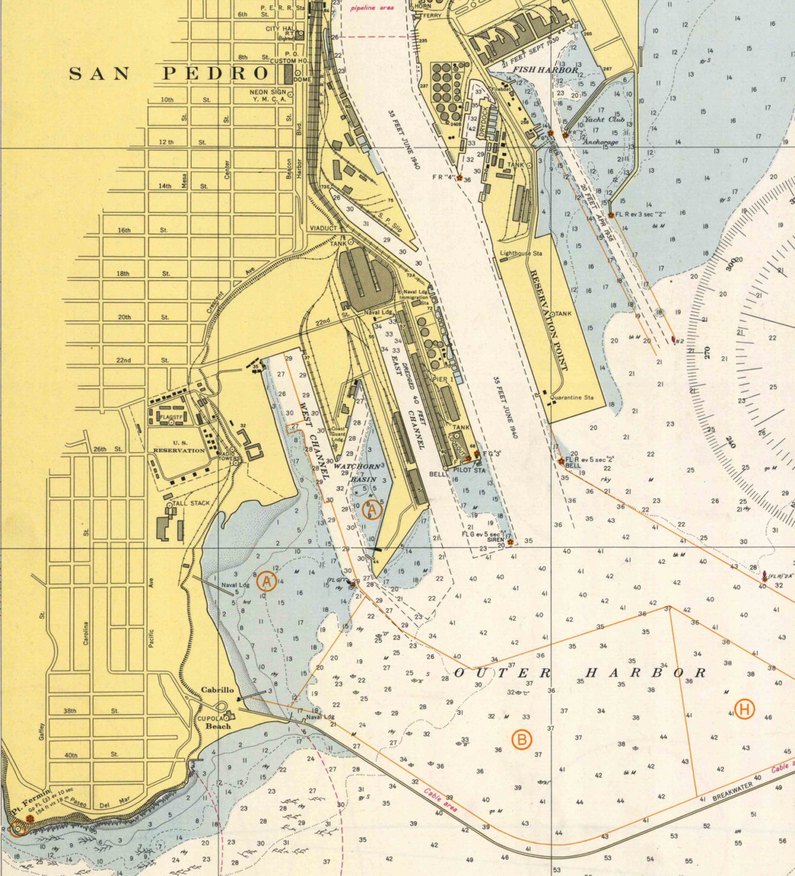 Los Angeles & Long Beach Harbors 1942 Nautical Map PC | Etsy