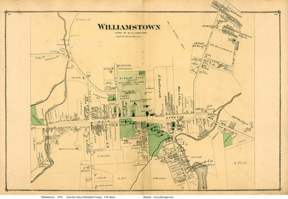 Williamstown Village 1876 Old Town Map Reprint Berkshire | Etsy