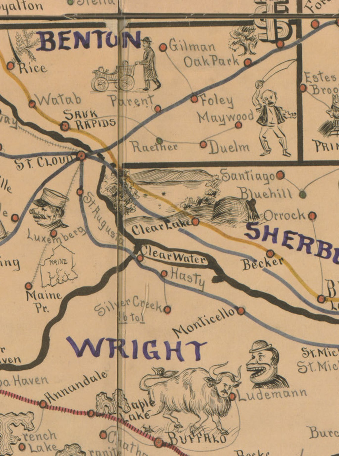 Minnesota Quirky 1897 Railroad Map - Galbraith - State Map Reprint - Etsy