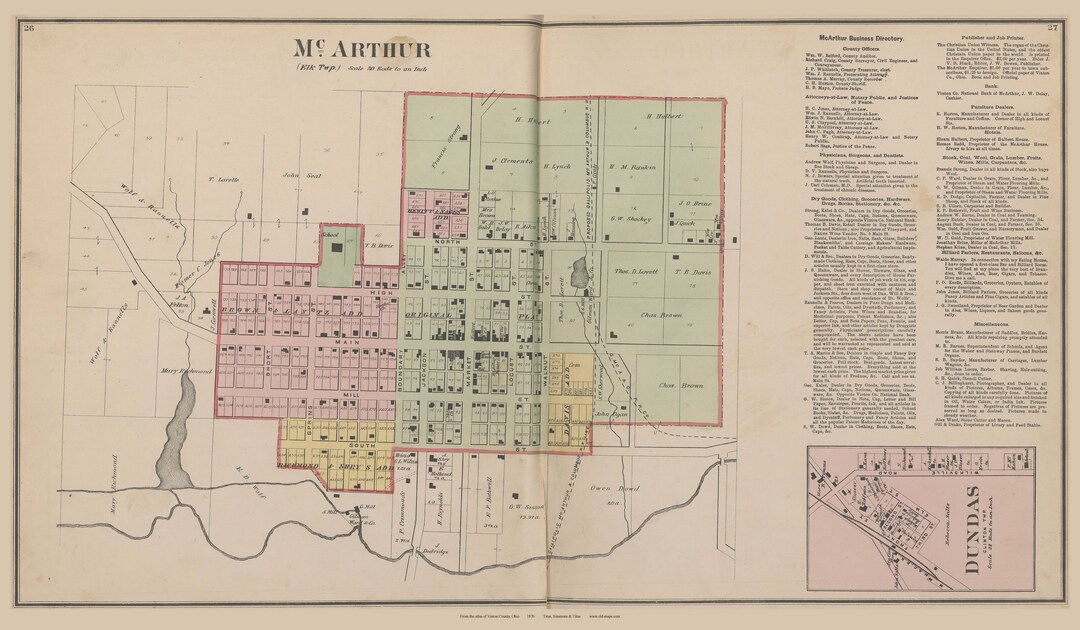 Mcarthur 1876 Old Town Map With Homeowner Names - Ohio - Reprint ...