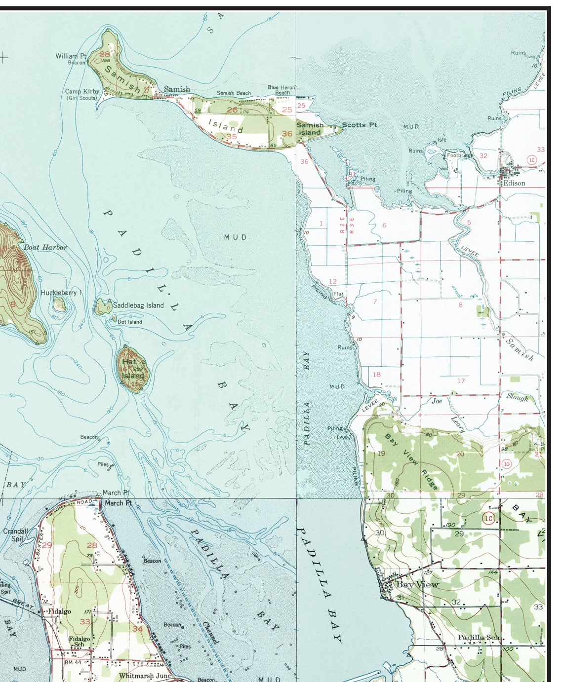 Fidalgo Island Ca. 1951 USGS Old Topographic Map Custom | Etsy
