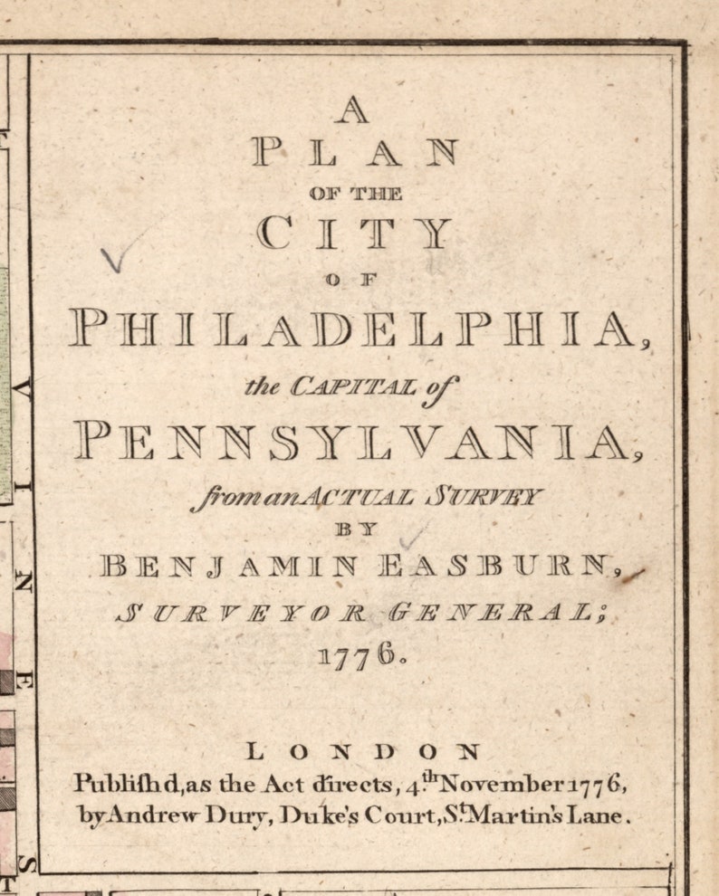 Philadelphia 1776 - Old Map Reprint - Easburn - Pennsylvania Cities - Etsy