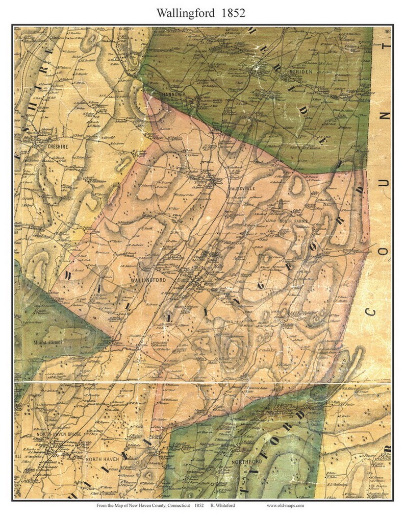 Wallingford 1852 Old Town Map With Homeowner Names Connecticut - Etsy