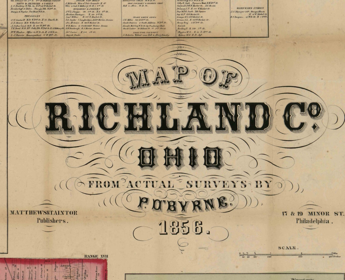 Richland County Ohio 1856 Old Wall Map Reprint with | Etsy