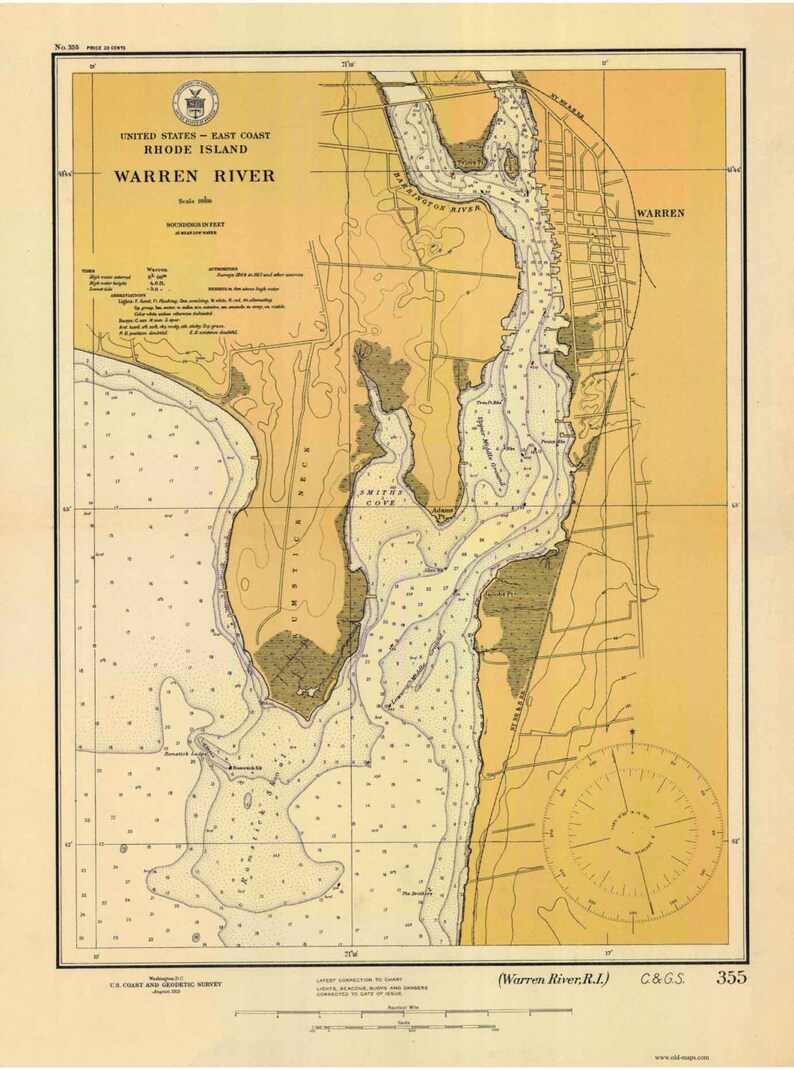 Warren River RI 1915 Nautical Map by the USCGS Reprint | Etsy