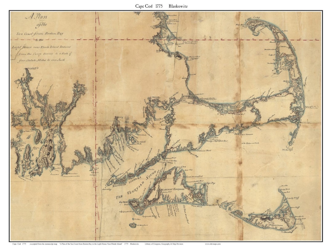 Cape Cod 1775 Map - Blaskowitz - Reprint Excerpted From a Larger ...