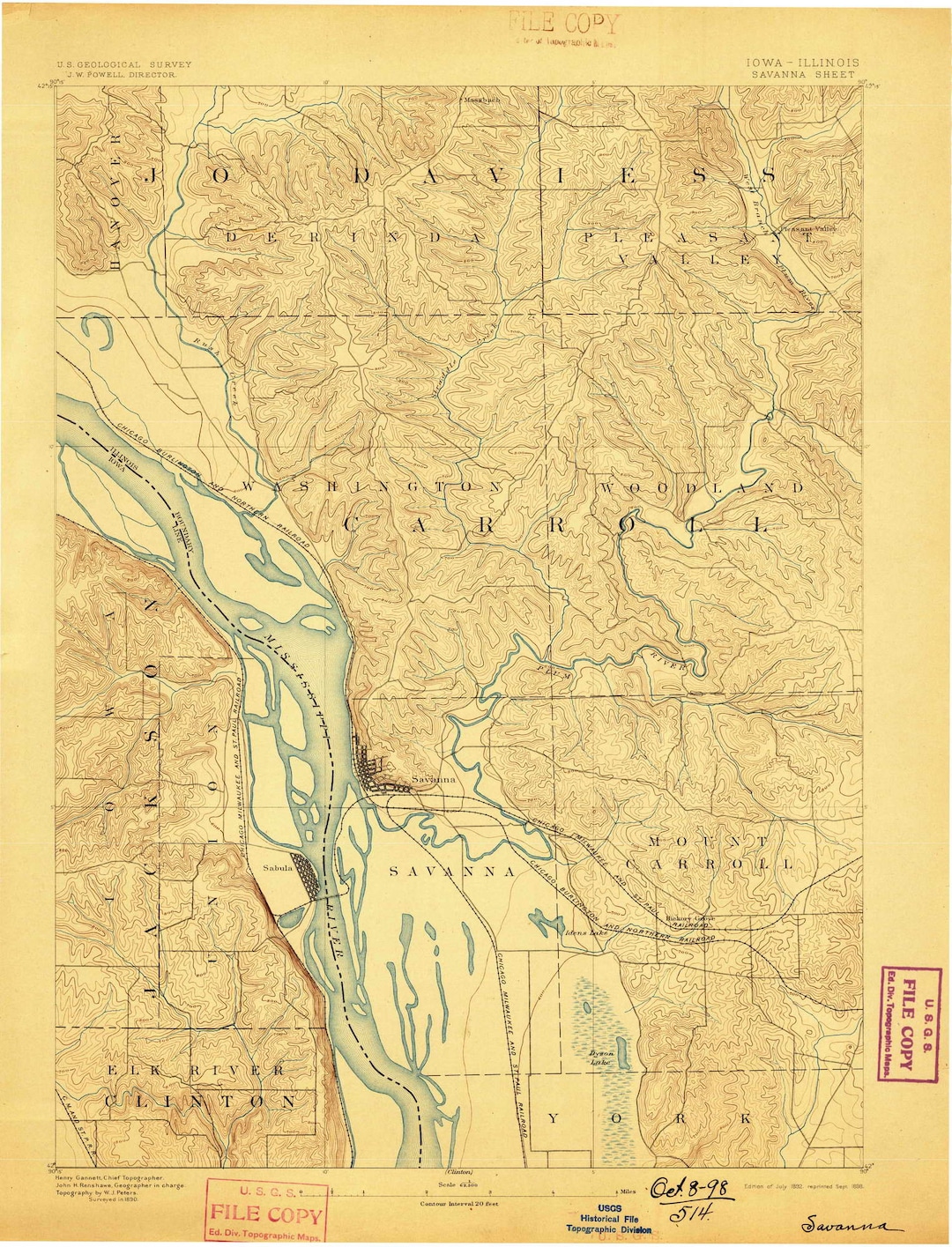 Savanna 1882 (1898) Old Topo Map - Sabula - Dyson Lake - Idens Lake ...