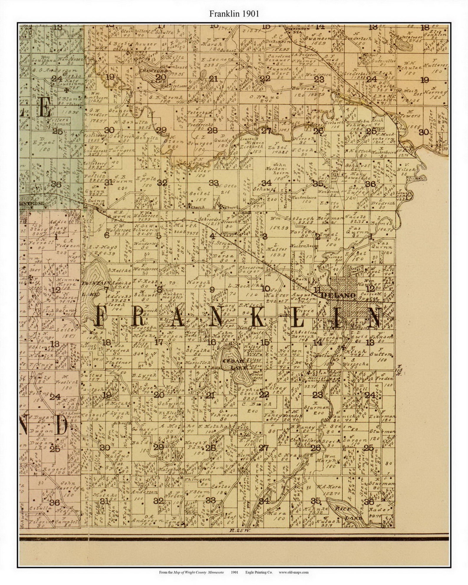 Franklin - 1901 - Old Town Map With Homeowner Names Minnesota - Delano ...