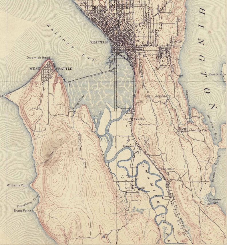 Seattle 1903 Old Topo Map Puget Sound Edited Reprint of | Etsy