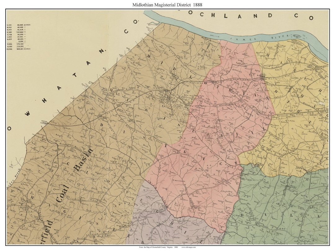 Midlothian 1888 Old Town Map With Homeowner Names Virginia - Reprint ...