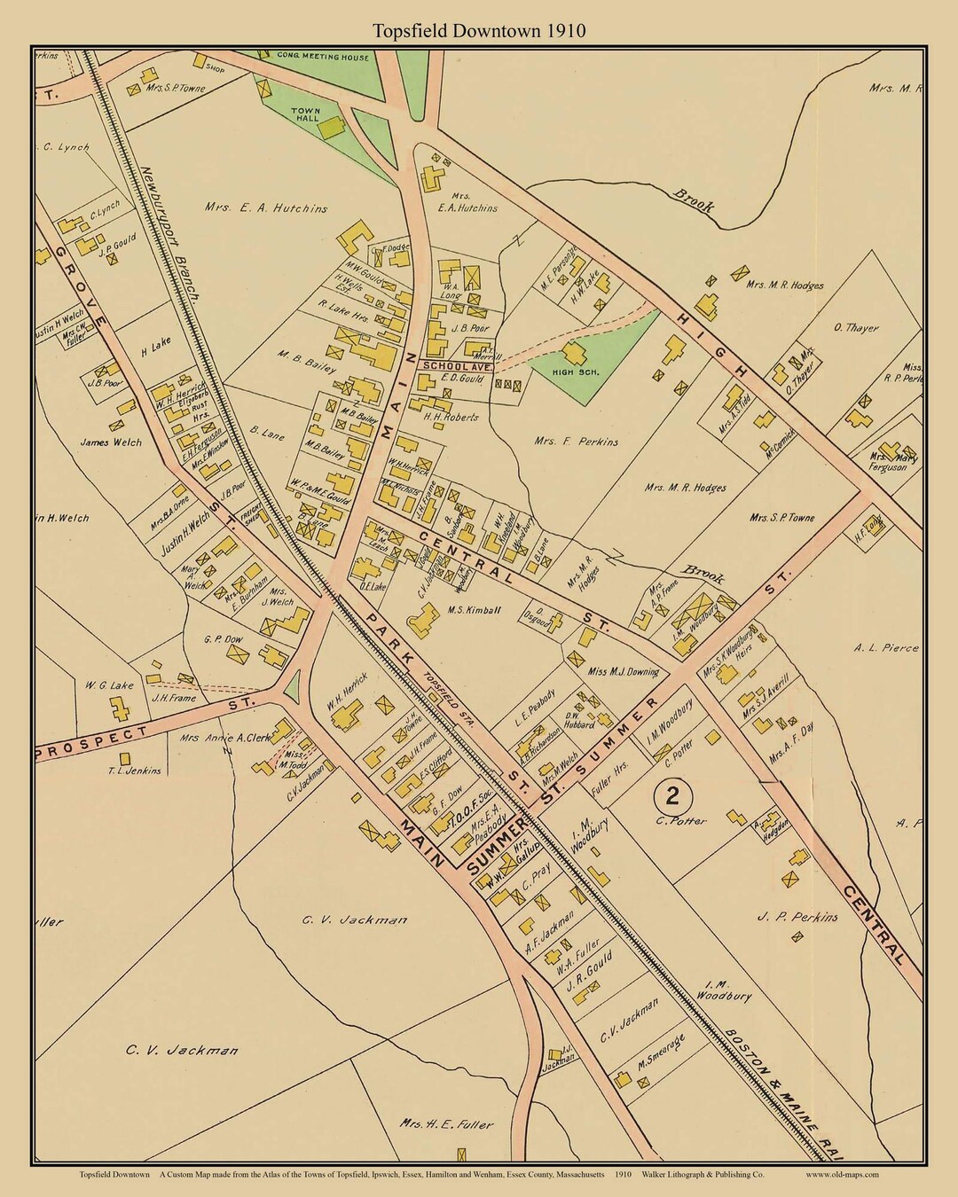 Topsfield Downtown 1910 - Old Town Map Custom Reprint - Essex County ...