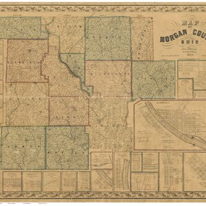 Morgan County Ohio 1854 - Old Wall Map Reprint With Homeowner Names ...
