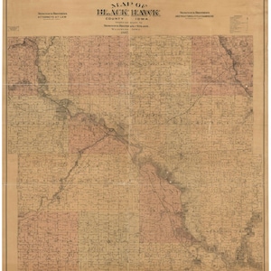 Black Hawk County Iowa 1887 - Old Wall Map Reprint With Landowner Names ...