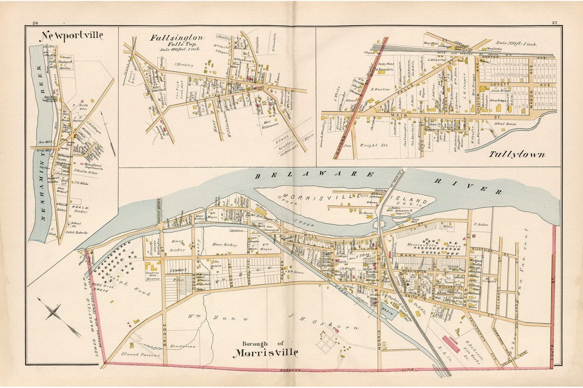Newtown Borough 1891 Old Town Map with Homeowner Names | Etsy