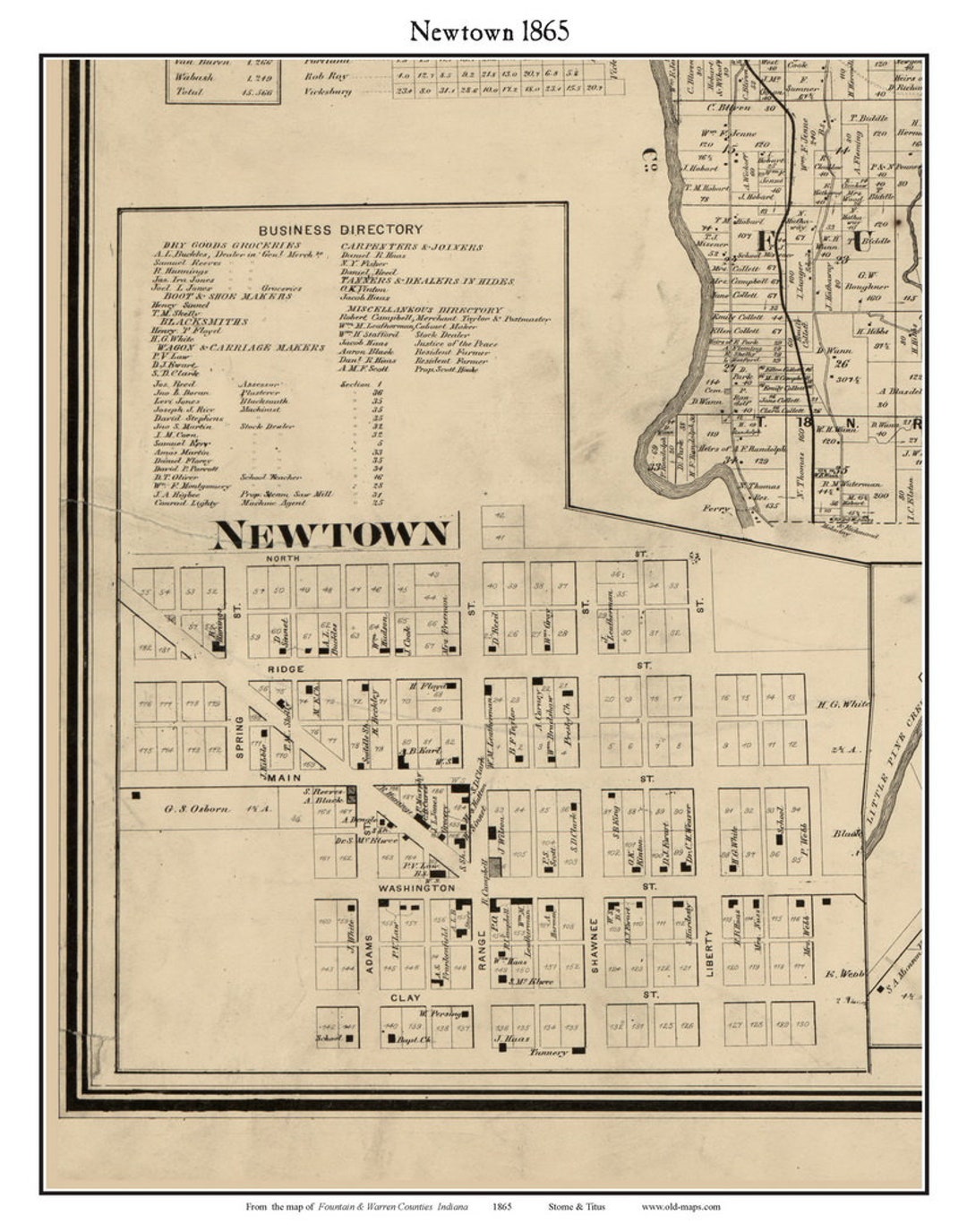 Newtown Village 1865 Old Town Map With Homeowner Names Indiana ...