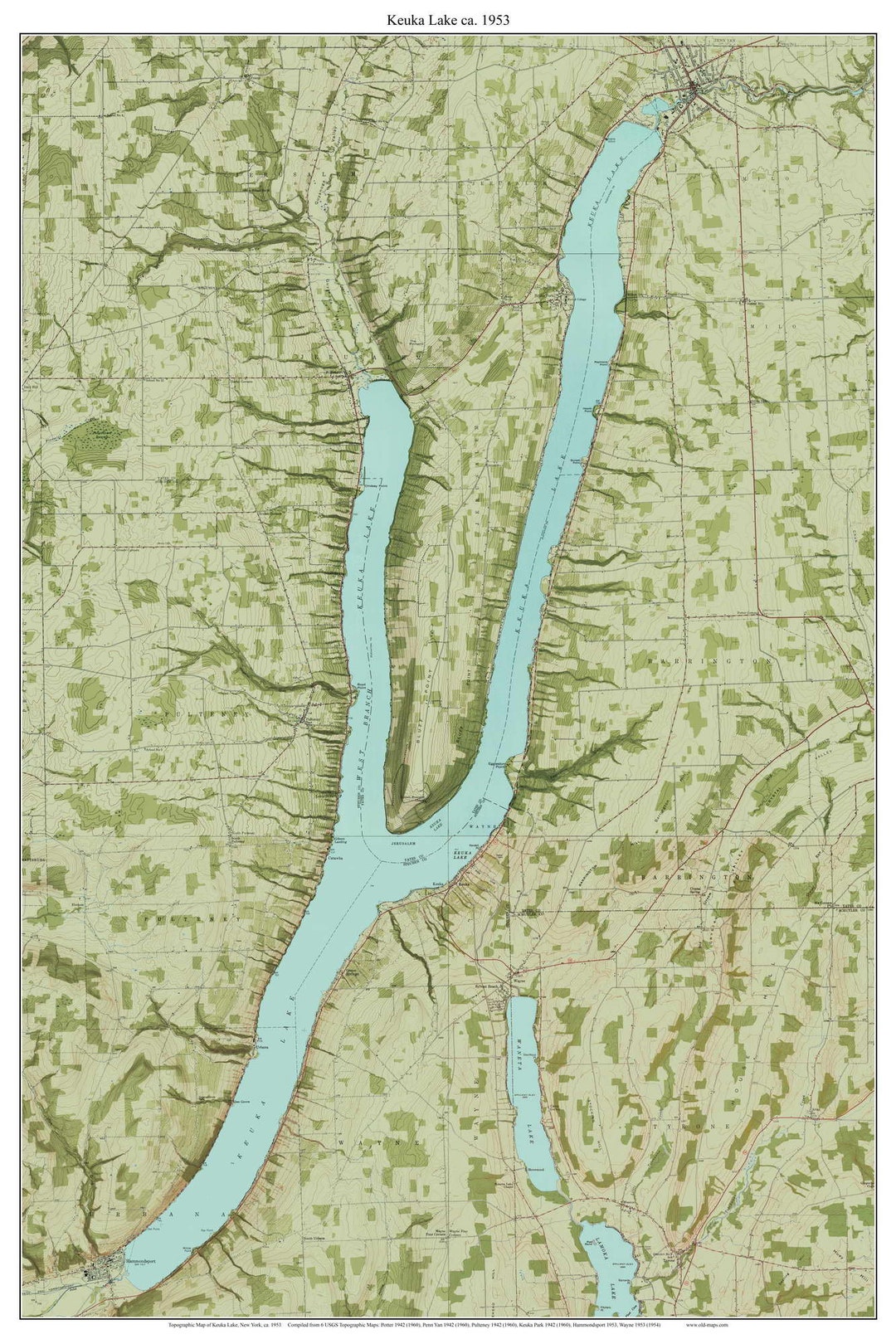 Keuka Lake - Ca. 1953 USGS Old Topographic Map Custom Composite Reprint ...