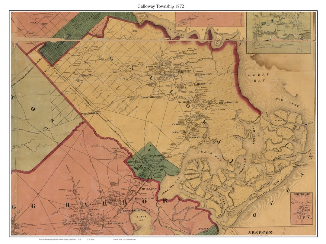 Galloway 1872 Old Town Map With Homeowner Names Leeds Point - Etsy