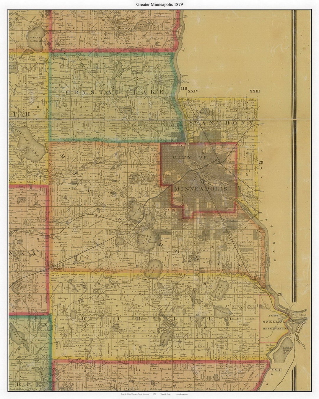 Greater Minneapolis 1879 Old Town Map With Homeowner Names Minnesota ...