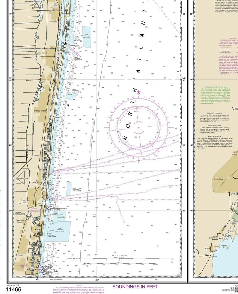 Jupiter Inlet to Fowey Rocks 2014 old Nautical Map Florida | Etsy