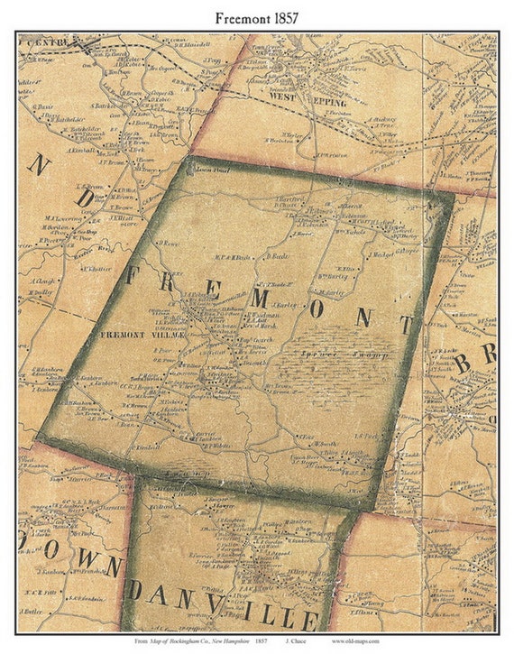 Freemont 1857 Old Town Map With Homeowner Names New Hampshire - Etsy
