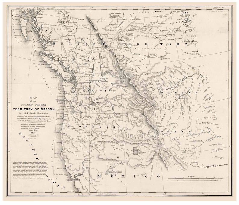 Oregon Territory 1838 Old Map Trading Depots and Forts | Etsy