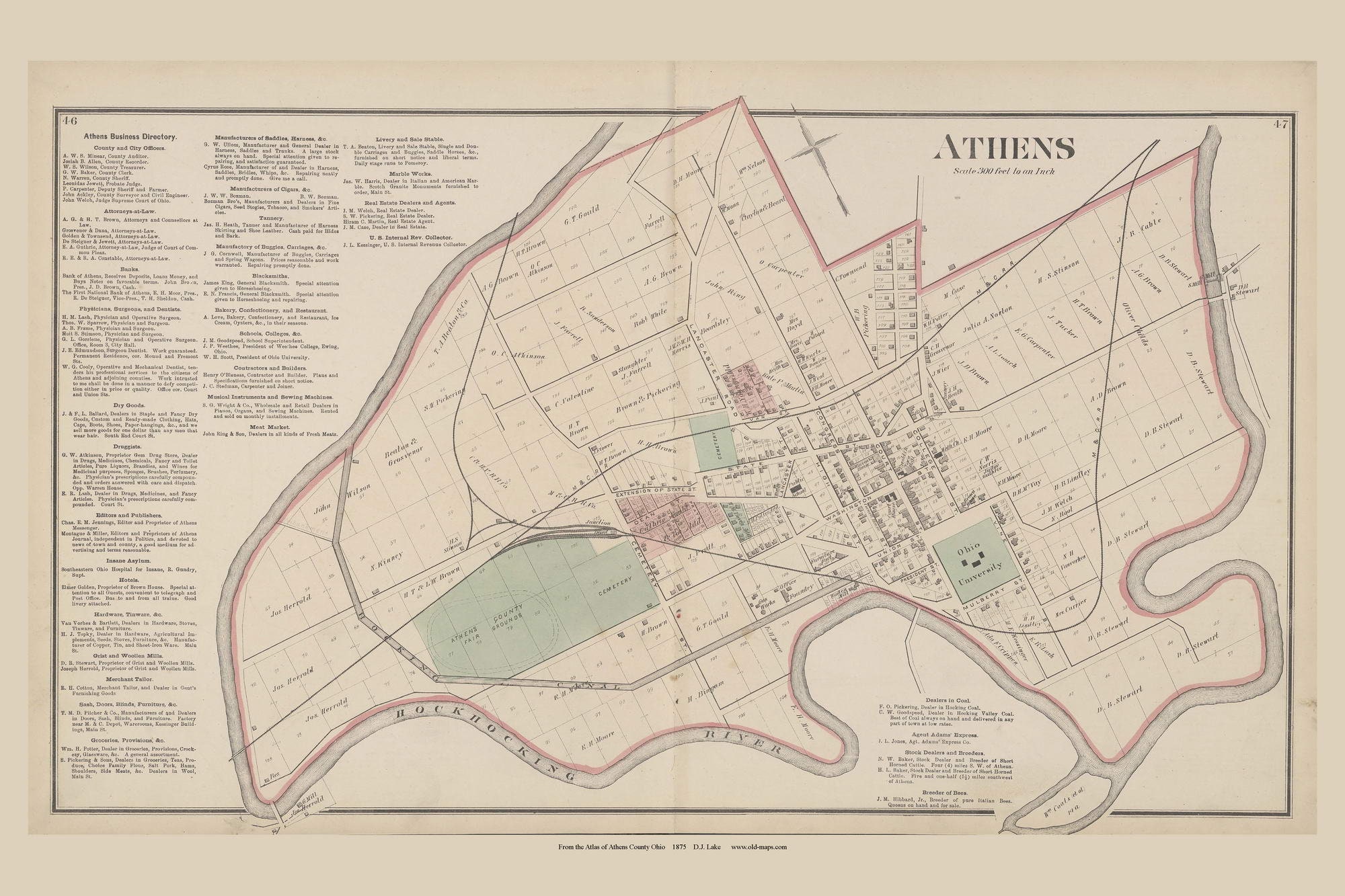 Athens 1875 - Old Town Map Reprint - Athens County, Ohio - Homeowner ...