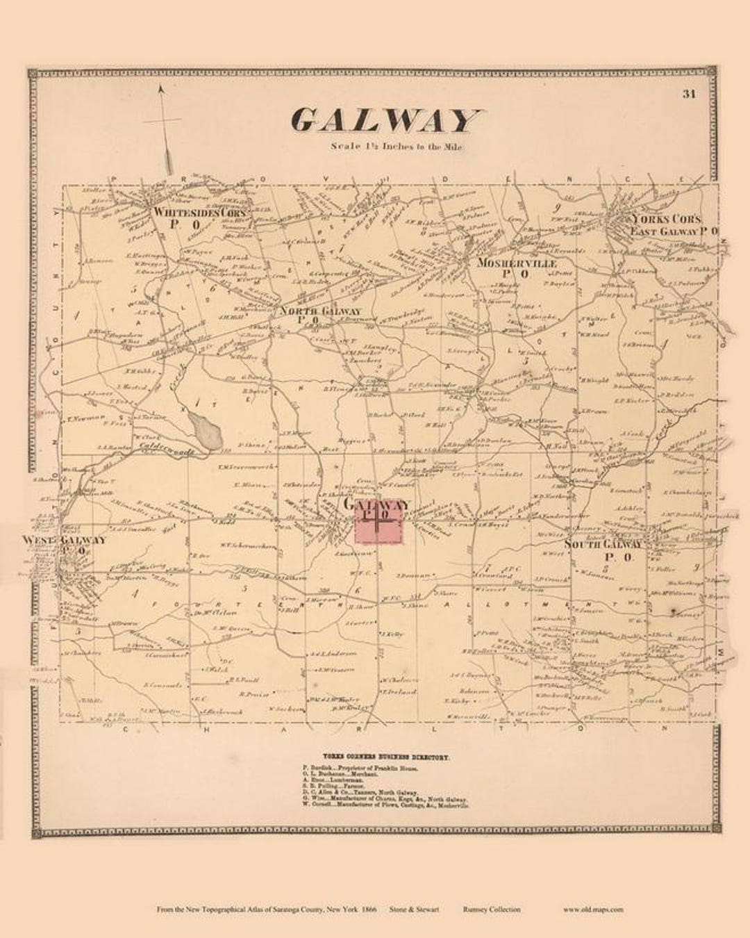 Galway 1866 - Old Town Map Reprint - Saratoga County, New York ...