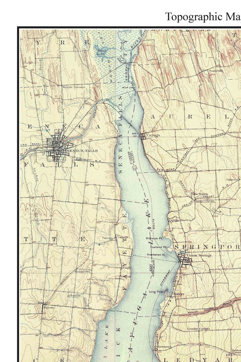 Cayuga Lake - 1902 USGS Old Topographic Map Custom Composite Reprint ...