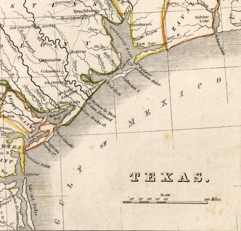 Texas 1835 State Map - Bradford - Indian Territories and Land Grants ...