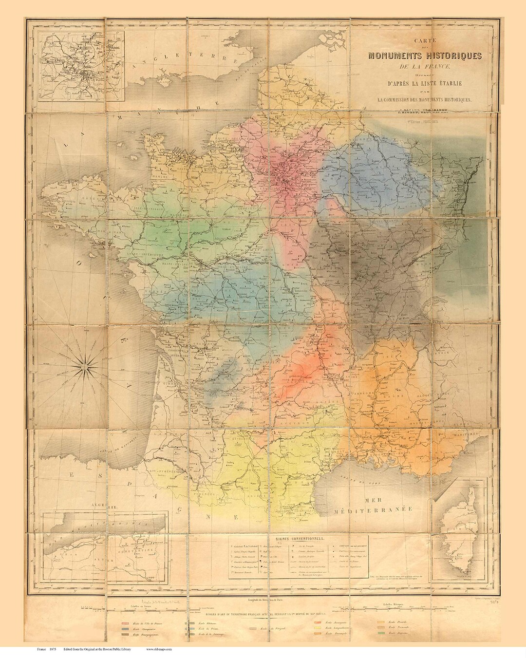 France 1875 Historical Monuments -- Old Map - Reprint - Etsy