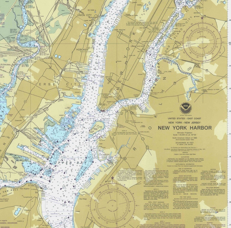 New York Harbor NY 1986 Nautical Map with insets New York | Etsy