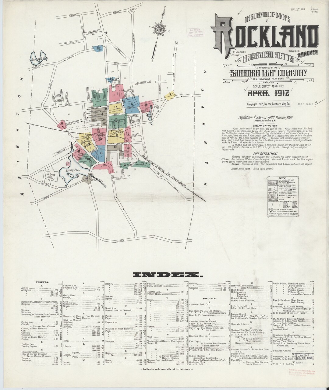 Rockland 1912 Old Map Fire Insurance MA Massachusetts - Reprint - Etsy