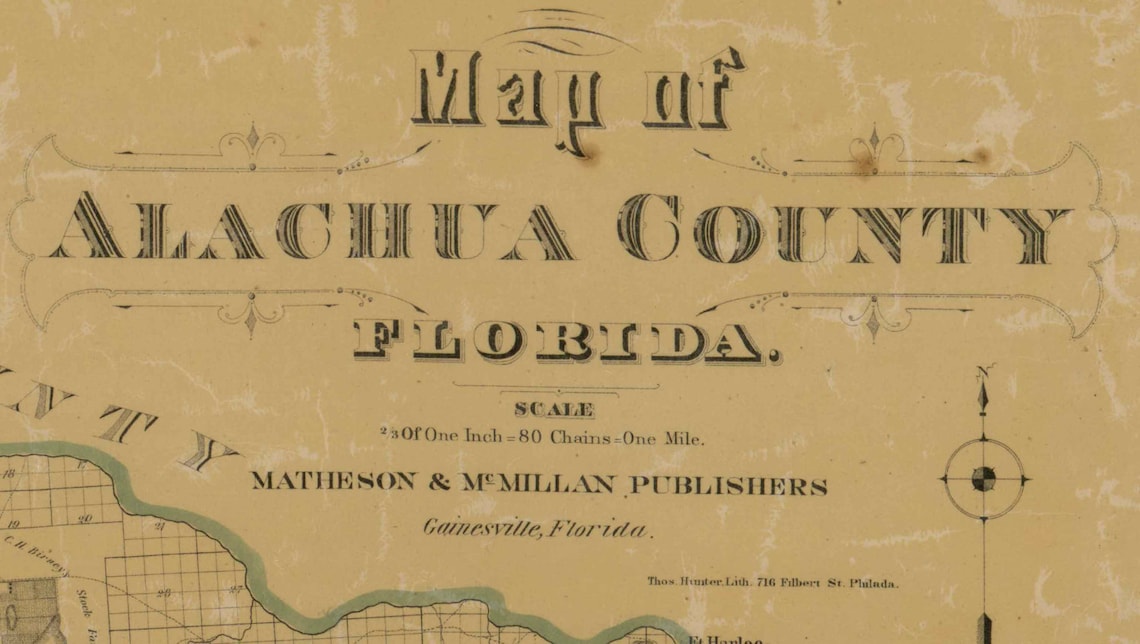 Alachua County Florida 1880 - Old Wall Map Reprint With Homeowner Names ...