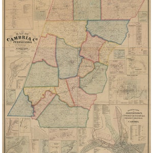 Cambria County Pennsylvania 1867 - Old Wall Map With Homeowner Names ...