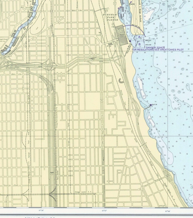 Chicago Harbor 1975 Lake Michigan Illinois Nautical Map - Etsy