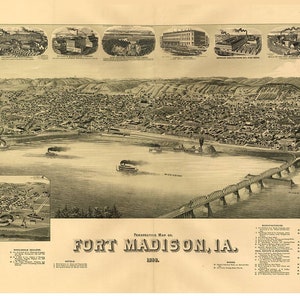 Fort Madison Iowa - 1889 - Birds Eye View Reprint - Etsy