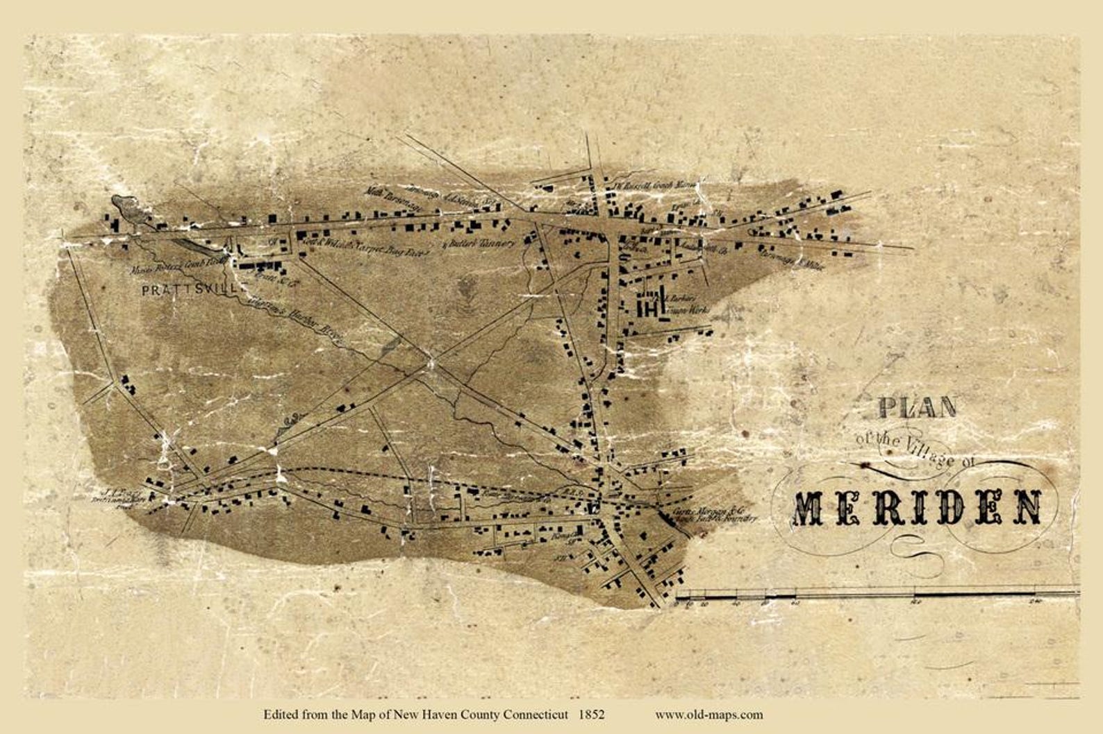 Meriden Village 1852 Old Town Map With Homeowner Names Connecticut ...