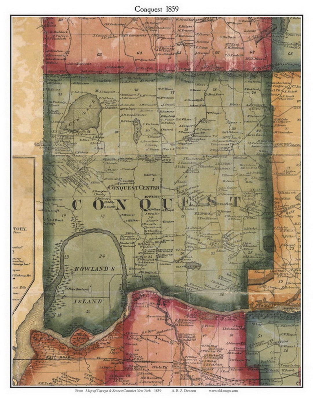 Conquest 1859 Old Town Map With Homeowner Names New York Duck Lake ...