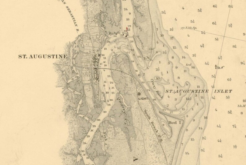 St Augustine Inlet to Halifax River 1893 Nautical Map - Etsy